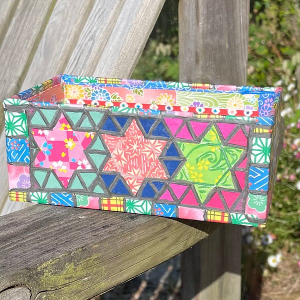 Storage pot - hand pieced collage multi functio... - Folksy