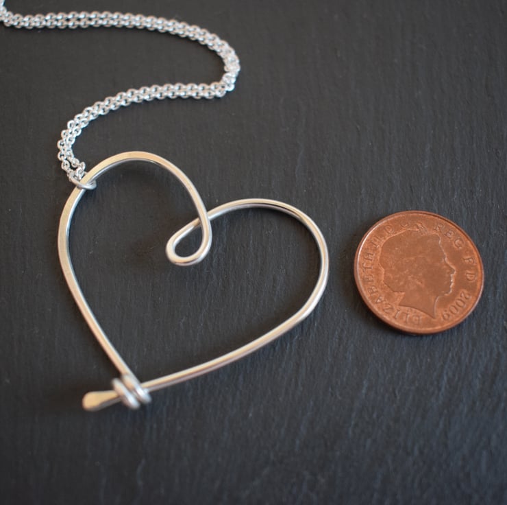 Silver Heart Pendant - 'LOVE TOKEN', Wire Heart - Folksy