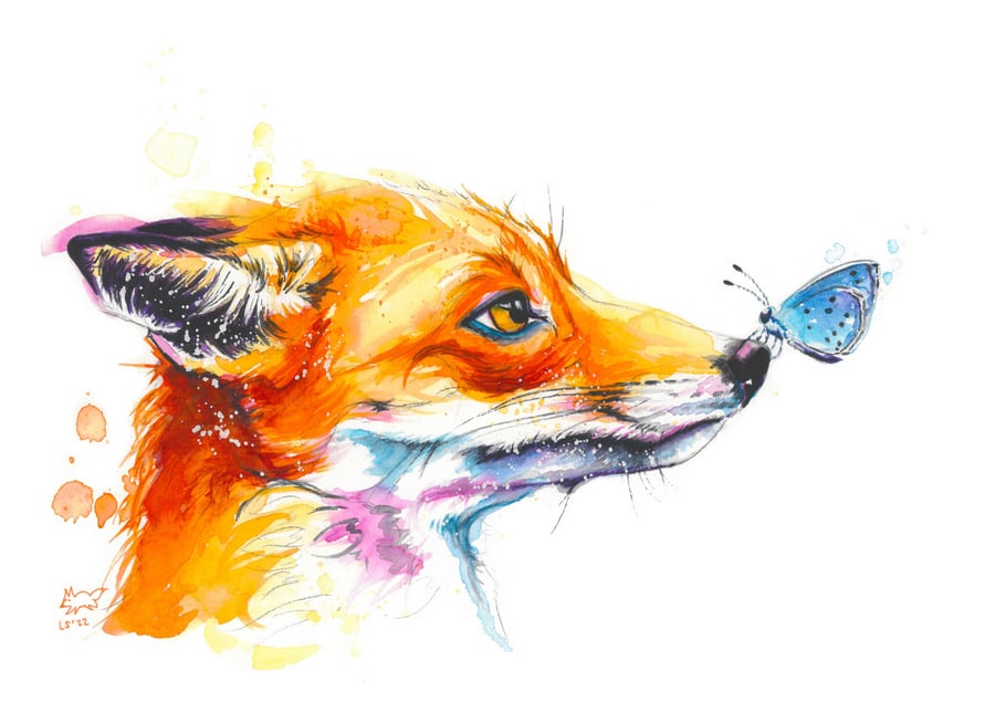 A4 Fox and Butterfly Print - Folksy