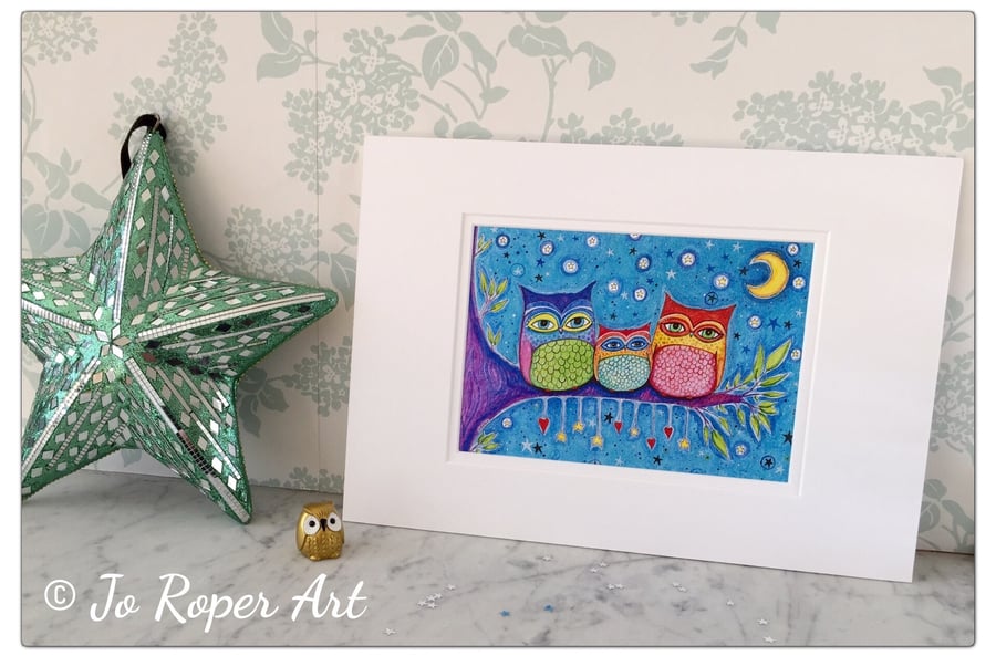 The Owl Family mounted print by Jo Roper - Folksy
