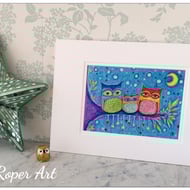 The Owl Family mounted print by Jo Roper - Folksy