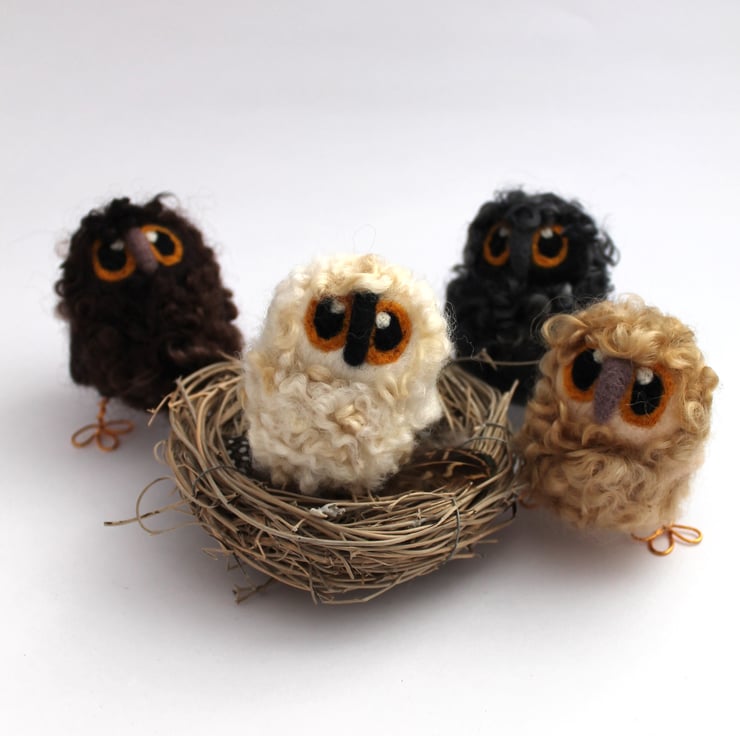 White Needle Felted Owl Baby - Folksy
