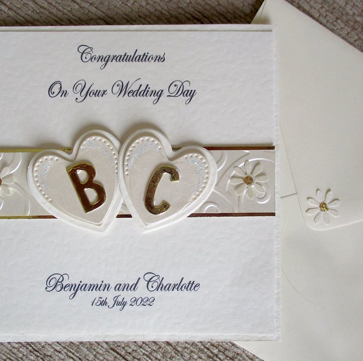 Initial Hearts Wedding Card - Personalised - Iv... - Folksy