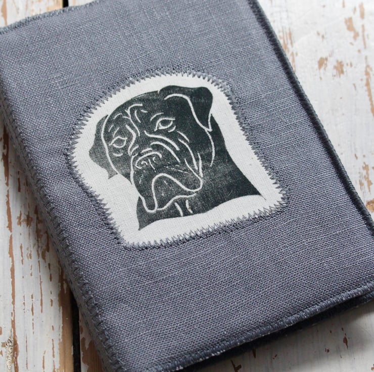 Hand Printed Dog on Linen Notebook Cover - Folksy