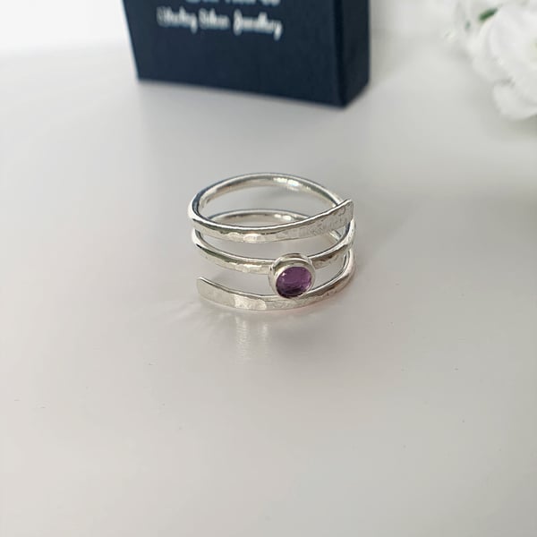 Eco Sterling Silver Wrap Ring with Amethyst Cab... - Folksy