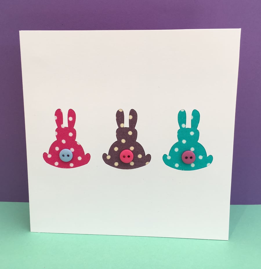 3 Little Dotty Bunnies Card with button tails ... - Folksy