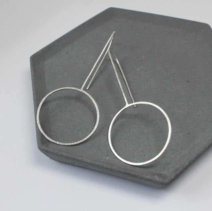 Long silver circle earrings - Folksy