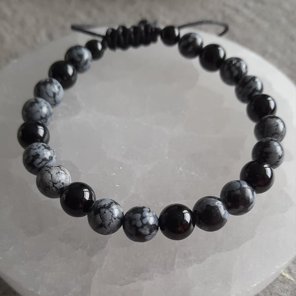 Snowflake Obsidian Black Onyx Bracelet - Folksy