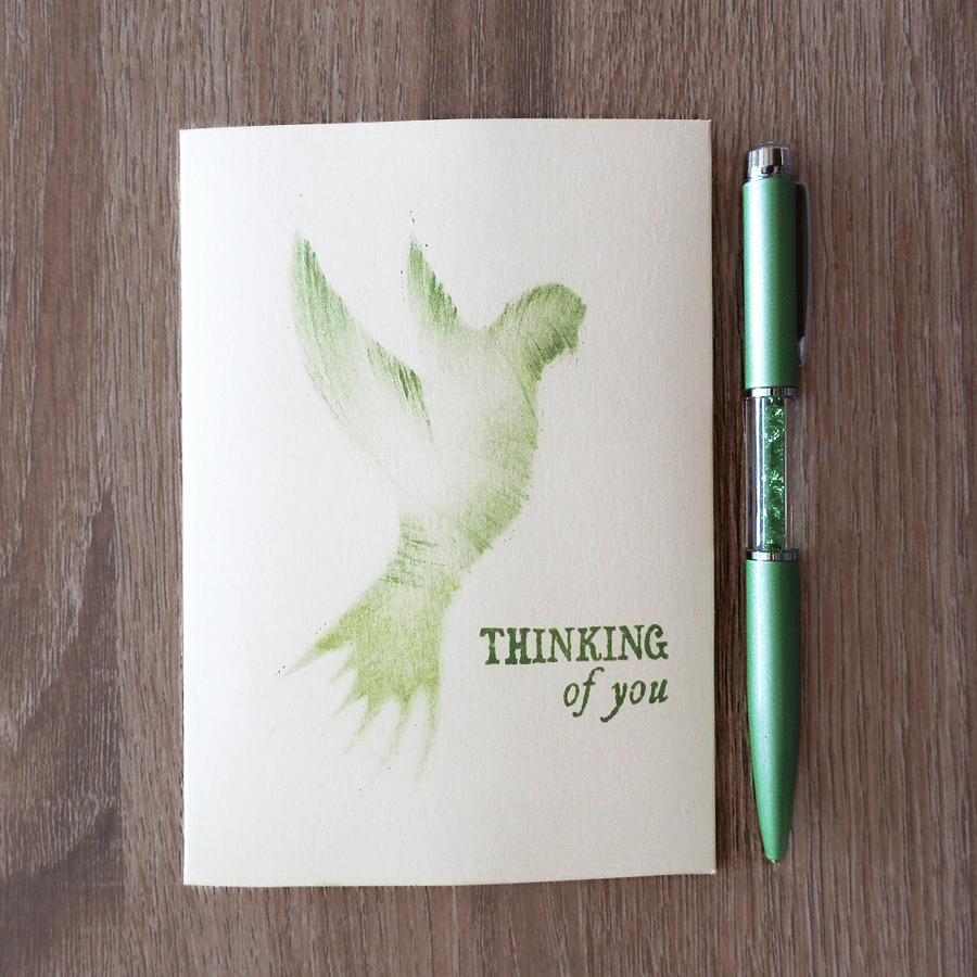 Thinking of you flying bird card, ghostlike, sy... - Folksy