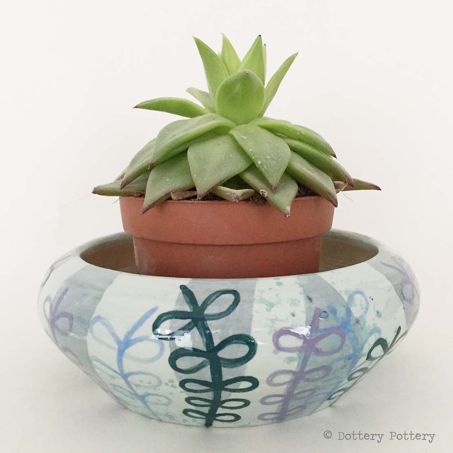 Handthrown ceramic pot bold leaf design pottery... - Folksy