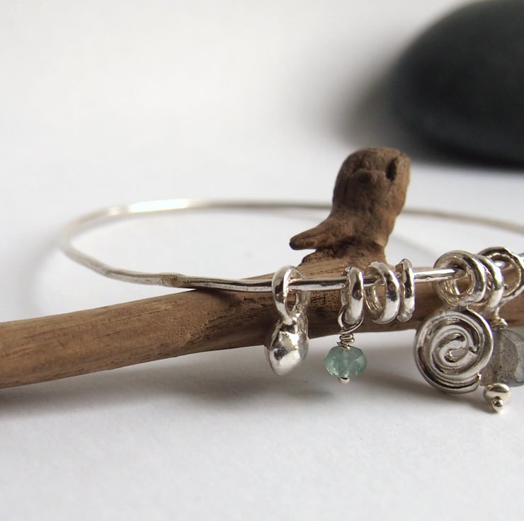 Sterling Silver Bangle with Hand Made Charms - Folksy