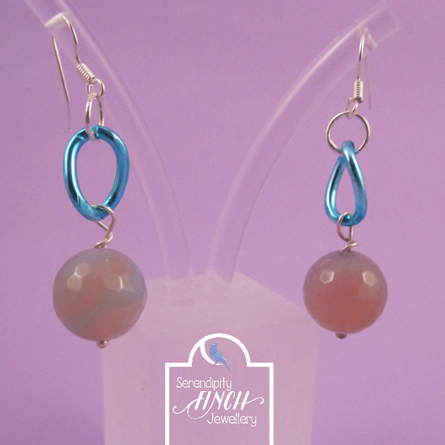 Ocean Blue Agate Dangle Earrings - Folksy