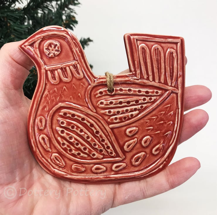 Ceramic Partridge decoration Pottery Bird red - Folksy