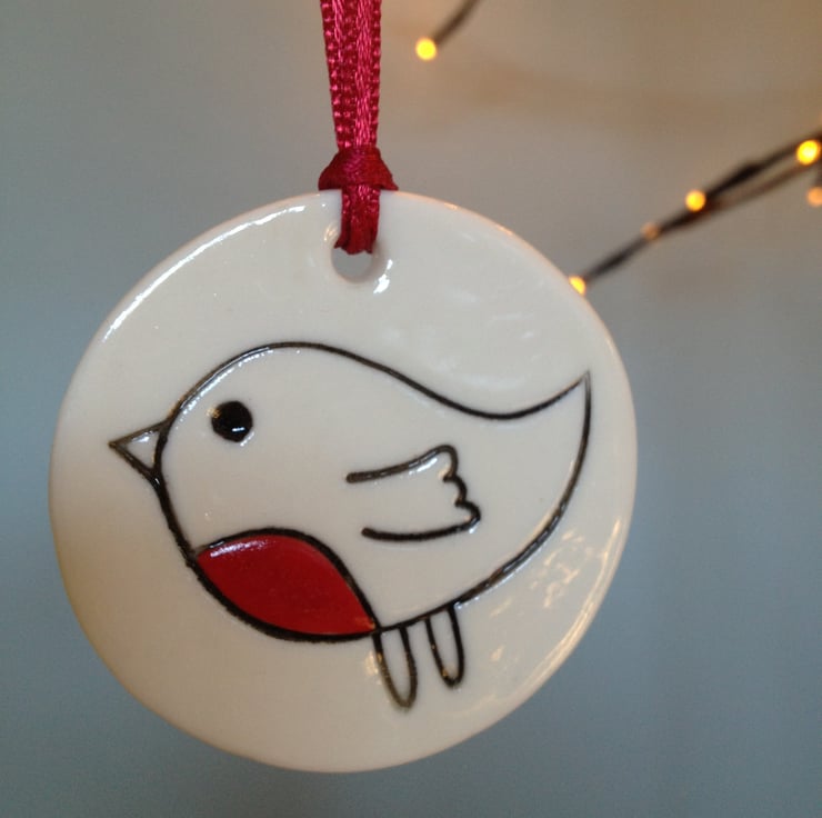 Porcelain Hand painted Robin Christmas Decoration - Folksy