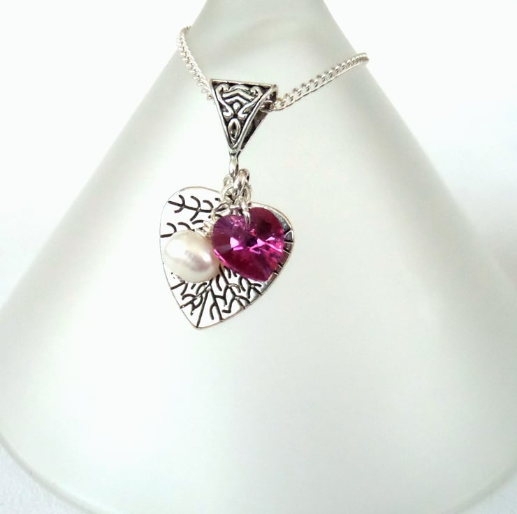 Tibetan silver charm necklace, with pearl and r... - Folksy