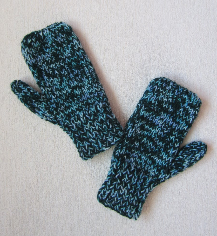 SALE Hand Knitted Child's Green Fleck Mittens %... - Folksy