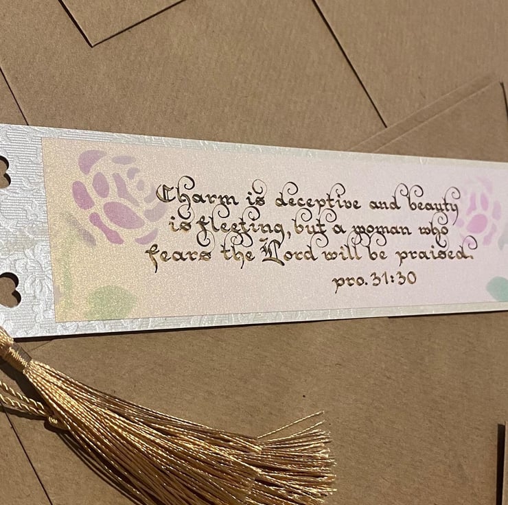 Rose Gold Pearlescent scripture bookmark Prover... - Folksy