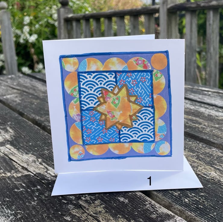 Blank card - handmade patchwork collage ‘Sun’ - Folksy