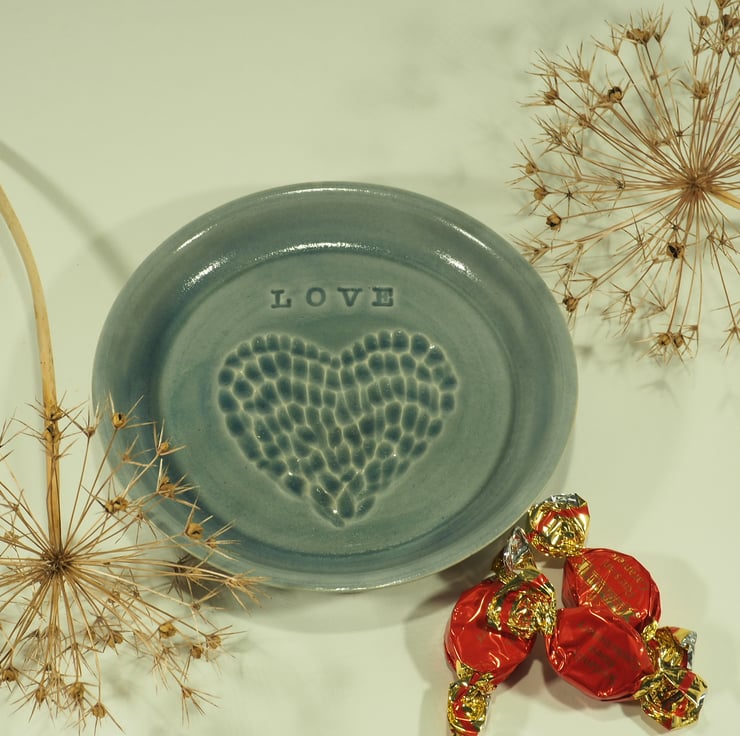 Ceramic light blue love heart plate - Folksy