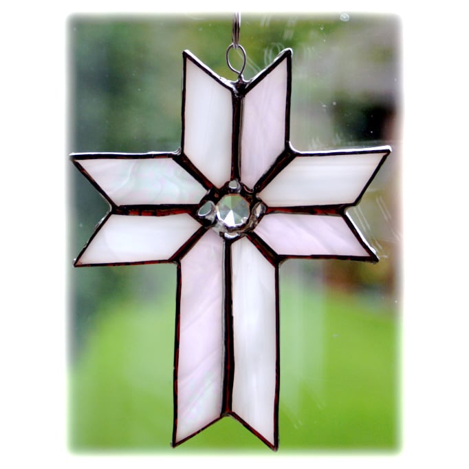 SOLD Cross Suncatcher Stained Glass Handmade W... - Folksy