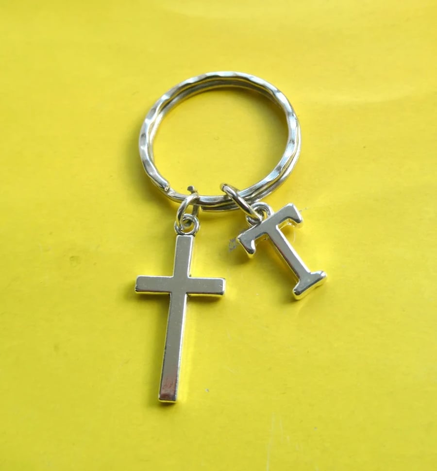 Silver cross keyring - Folksy