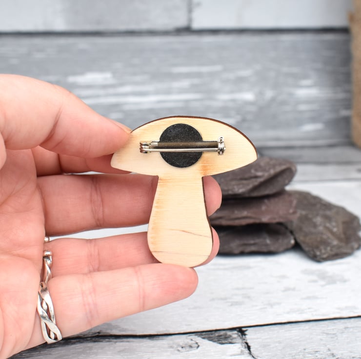 Bee flower toadstool Brooch hand burned using p... - Folksy