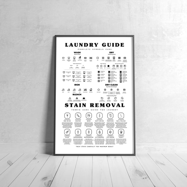 Laundry Guide Symbols Care with Stain Removal - Folksy