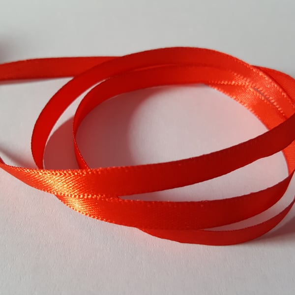 5m Single-Sided Satin Ribbon - 6mm - Red - Folksy