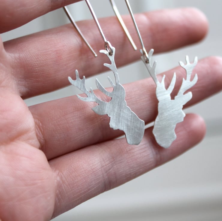 Silver Stag Hook Earrings - Folksy