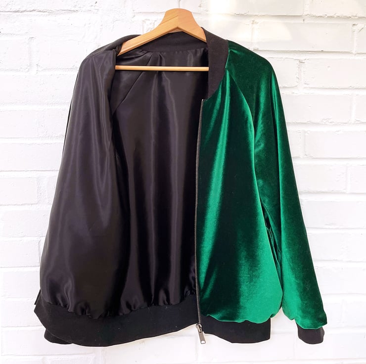 Green Velvet Bomber Jacket with black lining - Folksy