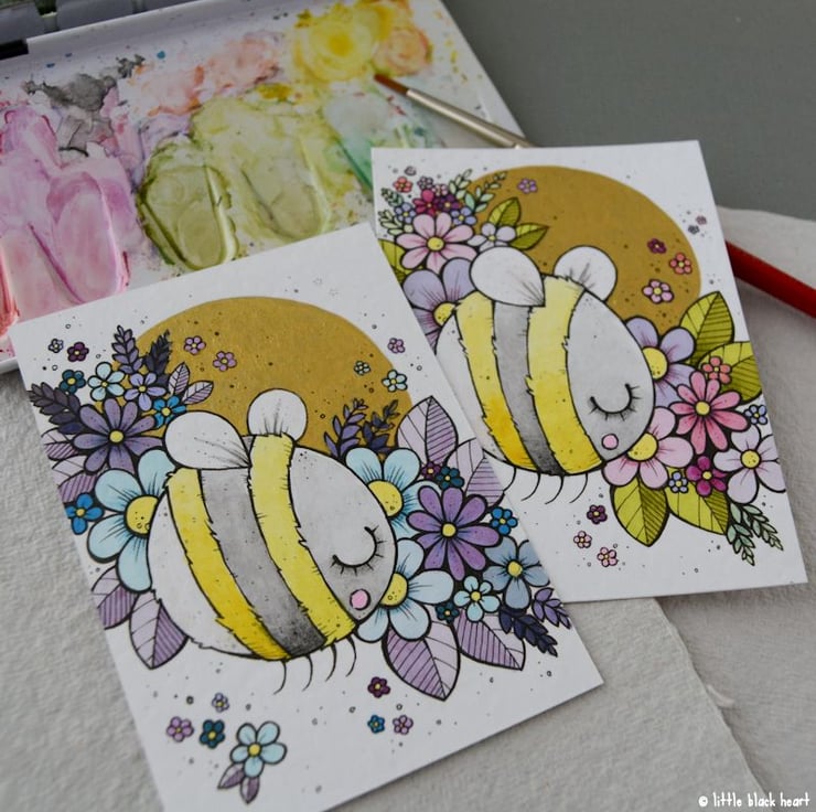 winterspring bee blue - original aceo - Folksy