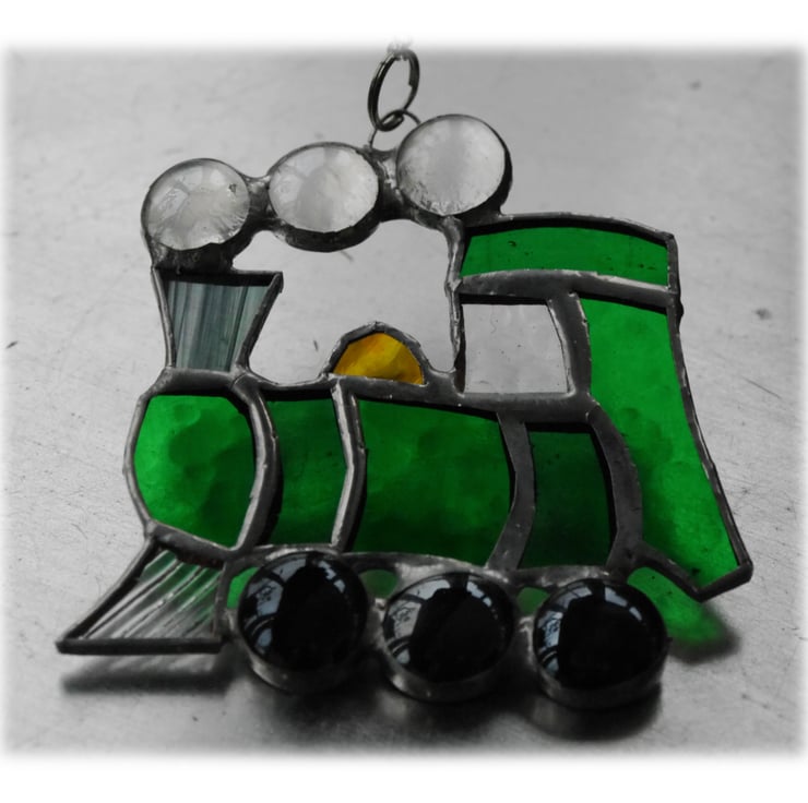 Steam Train Suncatcher Stained Glass Green Hand... - Folksy