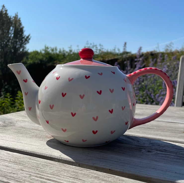 White, Pink and Red Sweetheart Teapot, Hand Pai... - Folksy