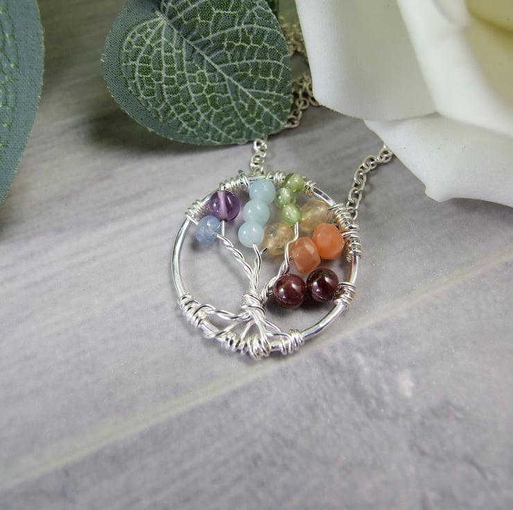 Rainbow Tree of Life Pendant. Sterling Silver a... - Folksy