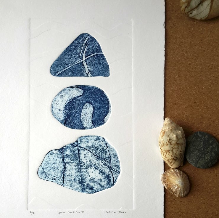 Pebble print blue Collagraph Stone collection... - Folksy