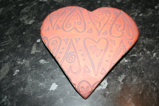 Handmade Valentine red heart shaped ceramic dec... - Folksy