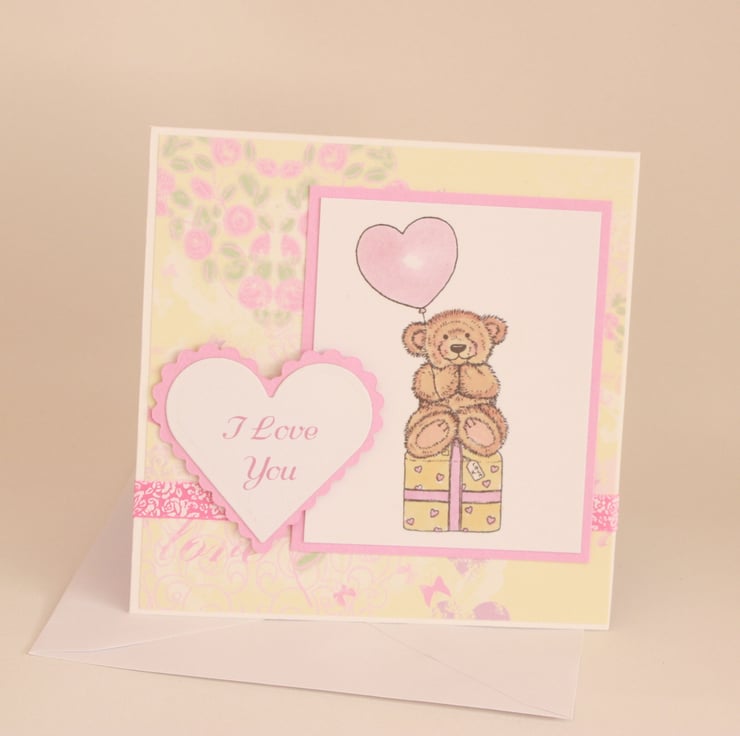 Cute teddy love card - Folksy