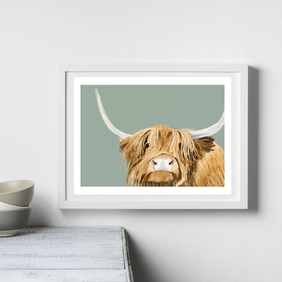 Highland Cow Art Print highland cow drawing ill... - Folksy