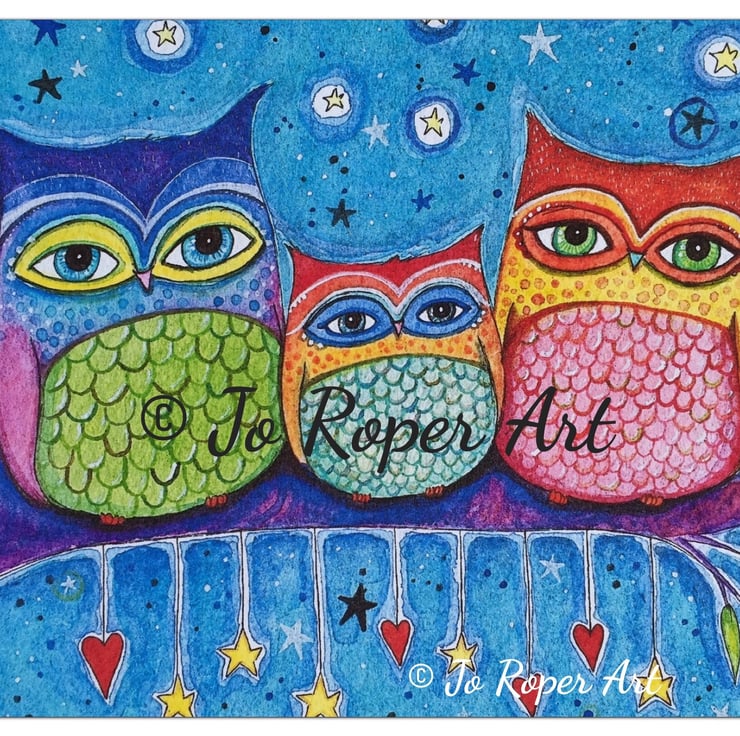 The Owl Family mounted print by Jo Roper - Folksy