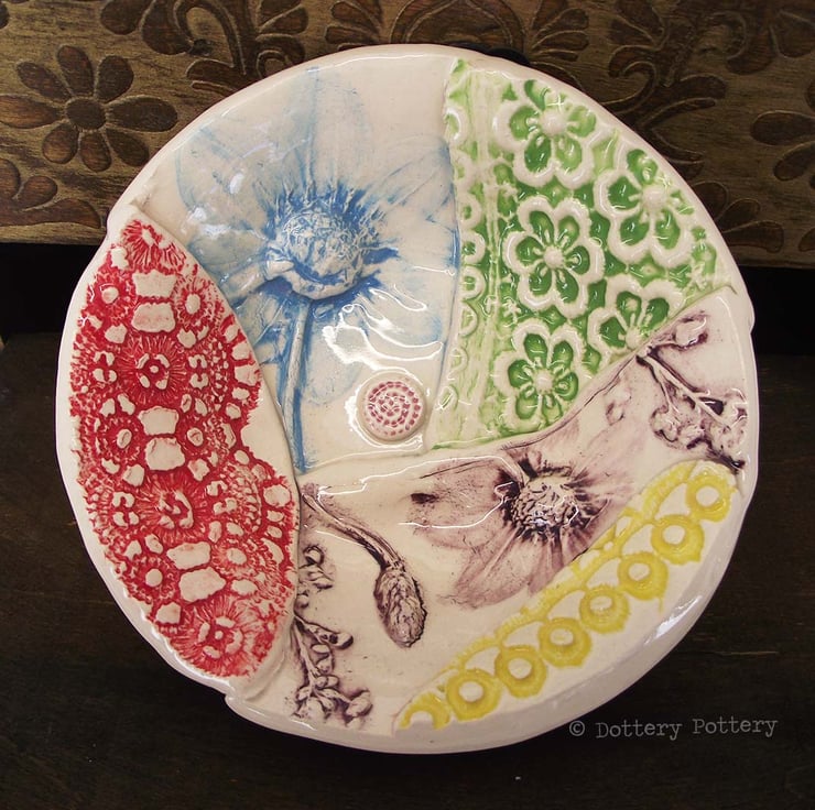 Ceramic bowl patchwork design bright flowers po... - Folksy