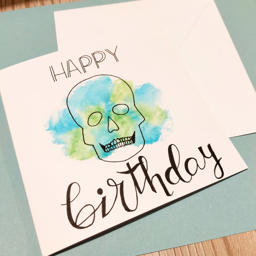 Happy Birthday Skull Card 001 - Folksy