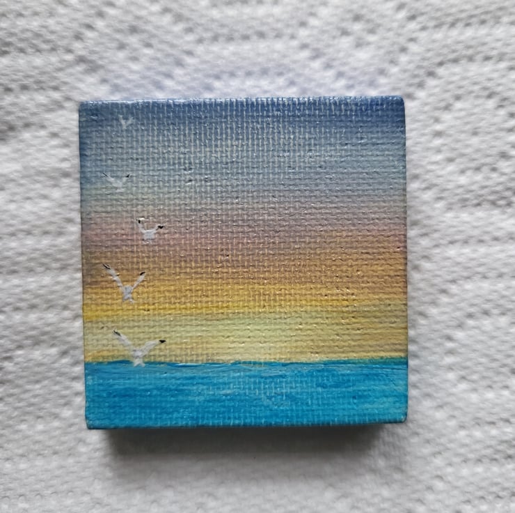 Original mini canvas seascape painting ocean su... - Folksy