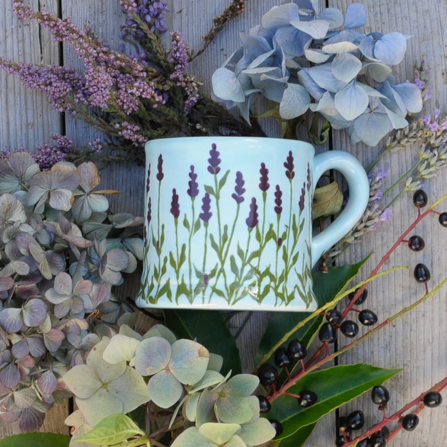 Lavender Country Mug - Hand Painted - Folksy