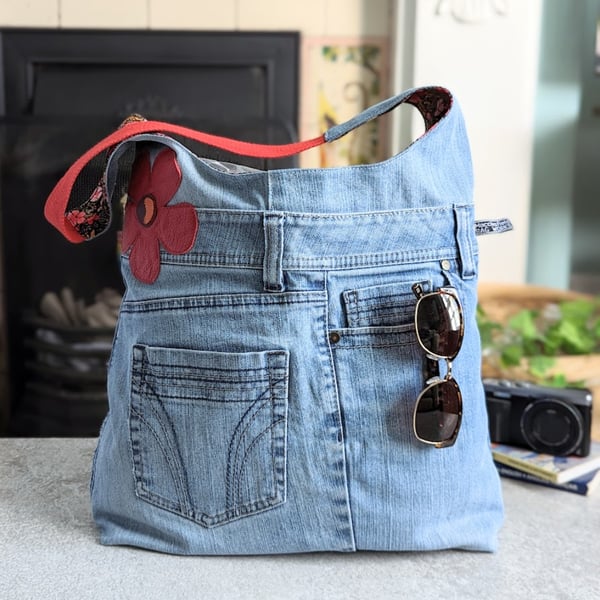 Denim Tote Bag - Faded Denim Large Shoulder Bag... - Folksy