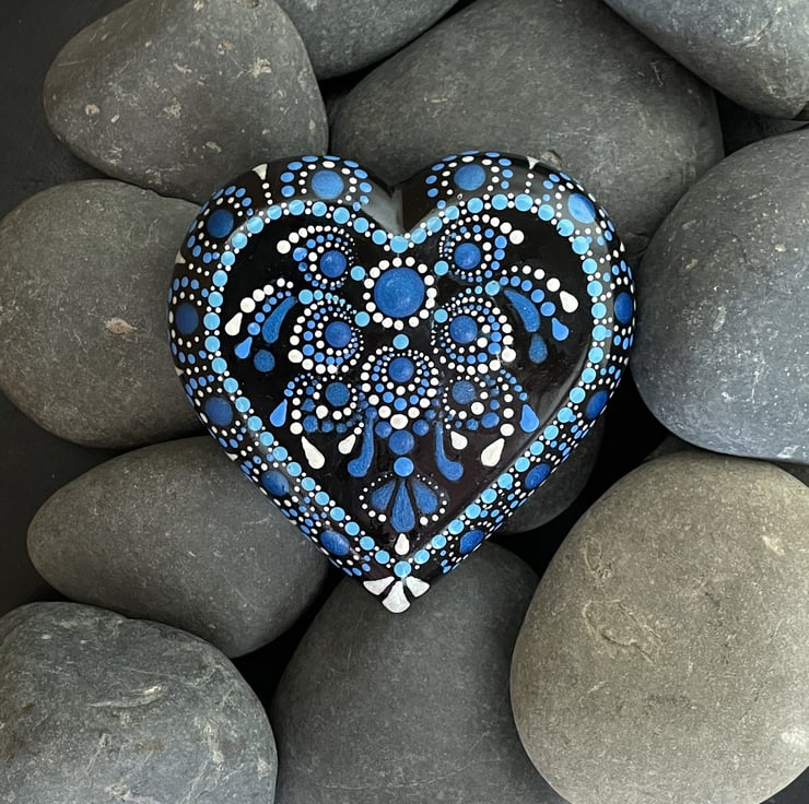 Blue Heart Mandala Rock Art Stone Acrylic Art P... - Folksy