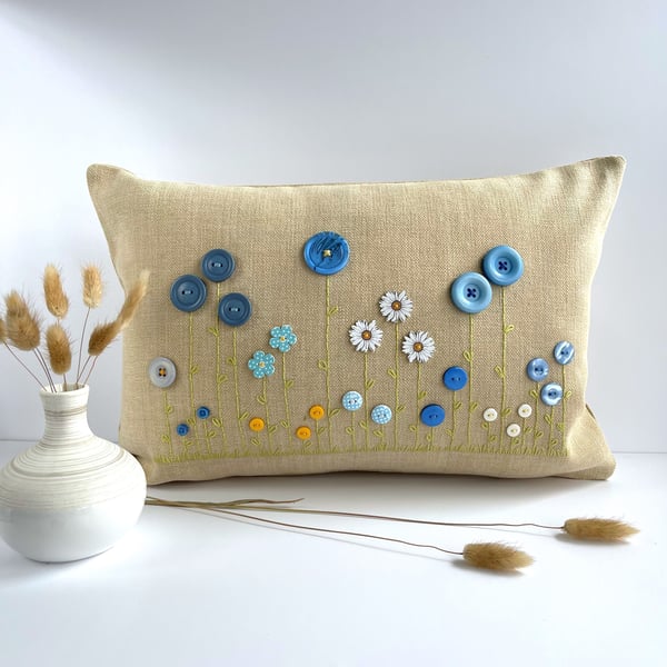 Button Flowers Cushion - Folksy