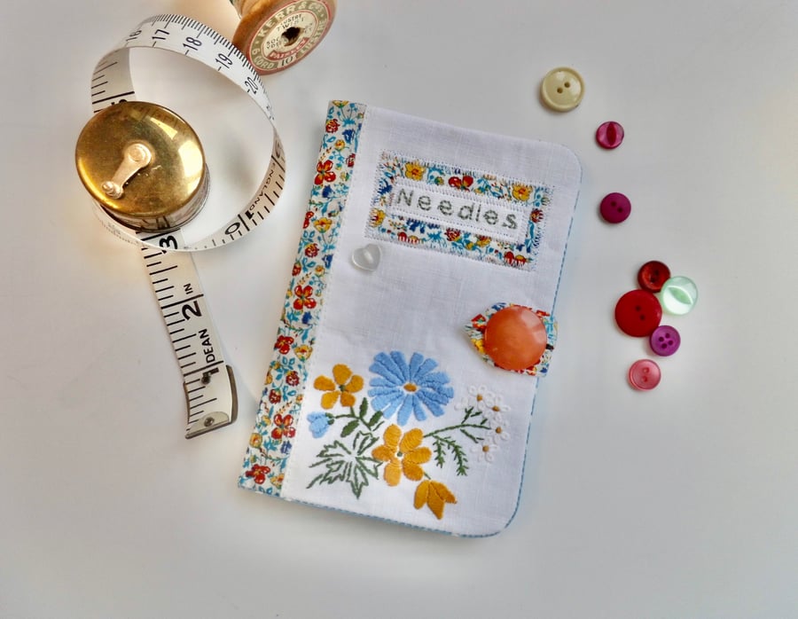 Sewing needle case white with Liberty lawn and ... - Folksy