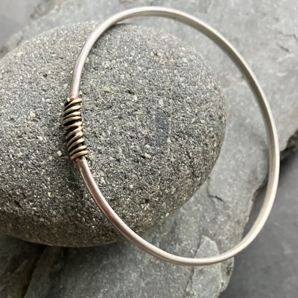 Sterling Silver bangle with Gold Wrap Detail - Folksy