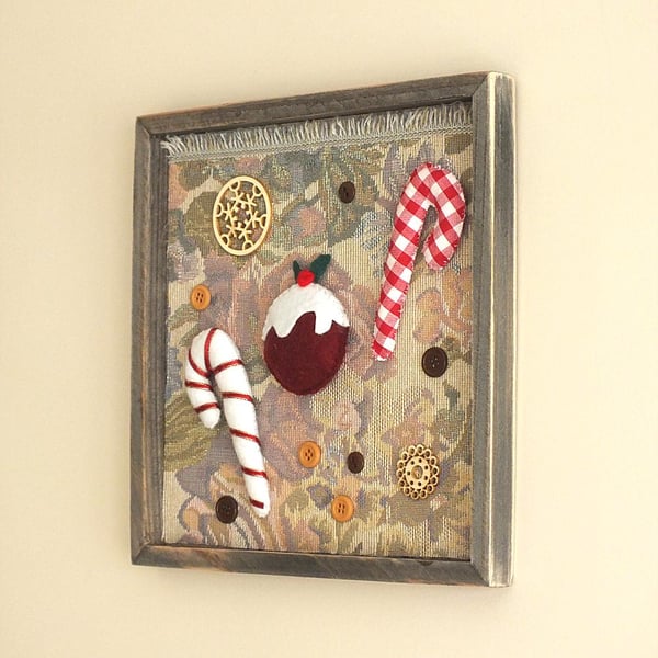 Christmas Art in a Rustic Frame - The Pudding - Folksy