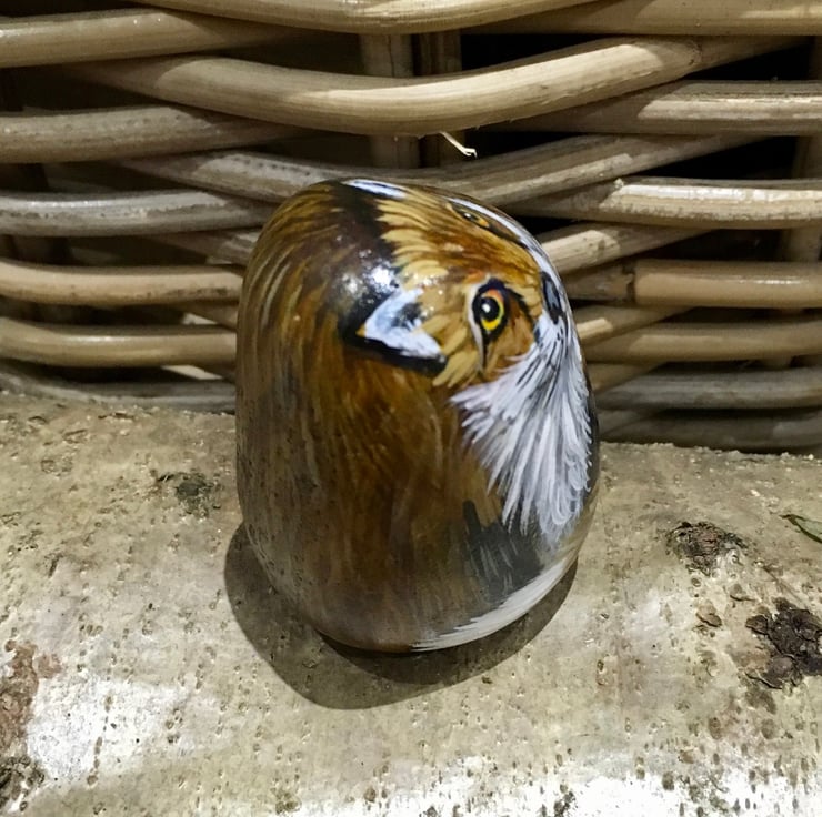 Fox hand painted pebble garden rock art wildlif... - Folksy